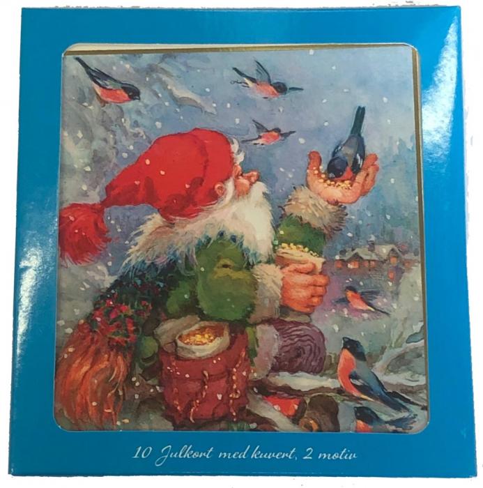 Julkort Unicef 10-pack Tomte med paket/Tomte matar fåglar