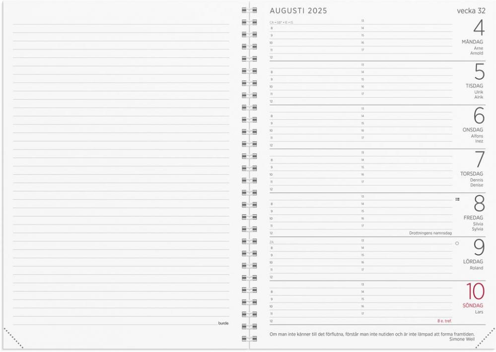 Stor Veckokalender svart konstläder 2025 med slejf