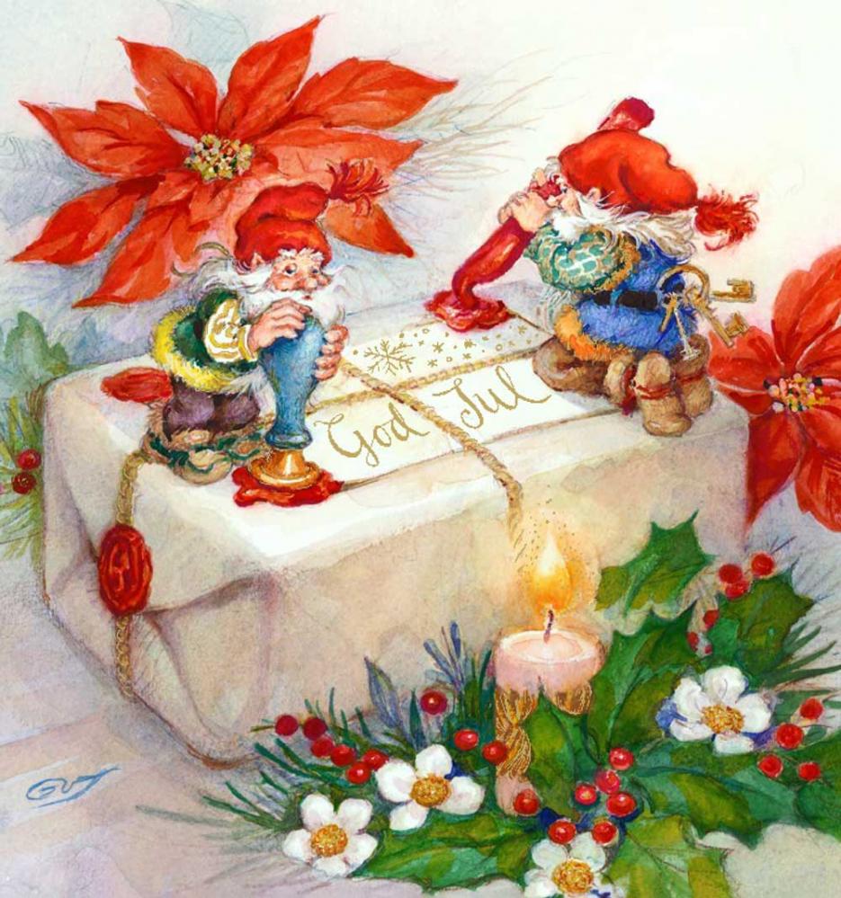 Julkort Cancerfonden 10-pack Tomte i släde/paket