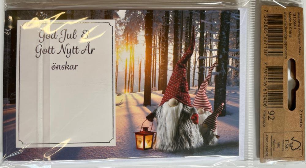 Julkort 8-pack med kuvert Tomtar och lykta