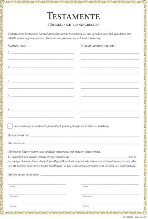 Köp Burde Publishing AB Testamente - Kalenderkungen.se